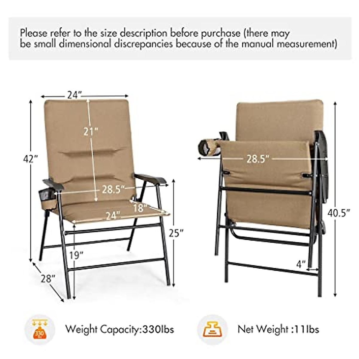 Office Chair Gaming Chair Computer Chair Patio upholstered Folding Portable Chair Camping Dining Outdoor Beach Chair Brown