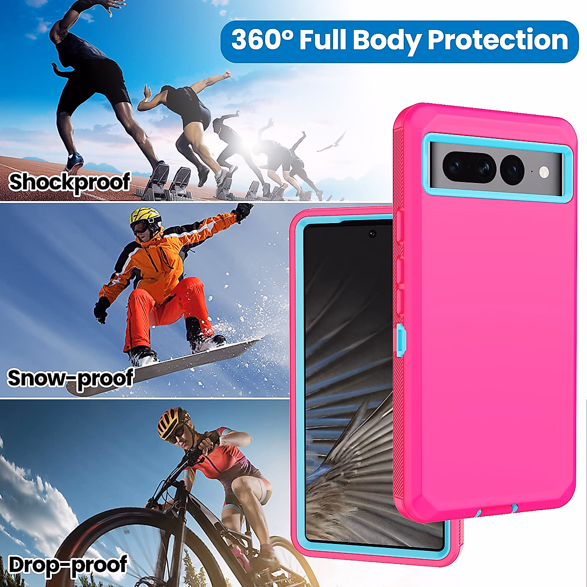 Annymall for Google Pixel 7 Pro Case with 2 Screen Protector,Full Body Shockproof Drop Protection Dustproof Heavy Duty Military Rugged Durable Cover for Google Pixel 7 Pro 6.7" (Pink/Blue)