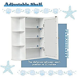 GLACER Bathroom Mirror Cabinet, Modern Wall Cabinet with Mirror, Medicine Cabinet with Mirror, Ideal for Bathroom, Dressing Room or Living Room, 26 x 6.5 x 25 inches (White)