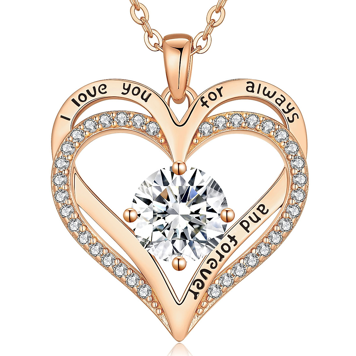 LOUISA SECRET Love Heart Birthstone Necklaces for Women 925 Sterling Silver Christmas's Day Gifts for Women Her Wife Girlfriend Mother Rose Gold Diamond Jewelry Anniversary Birthday Gifts
