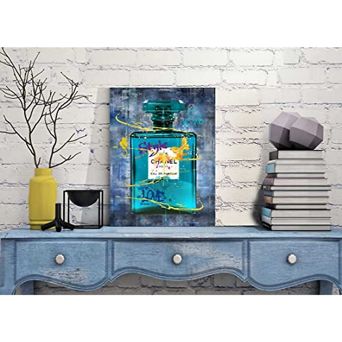 CIRABKY Fashion Wall-Art Canvas - Teal Wall Decor For Bathroom - Perfume Wall Art Bedroom Wall Decor For Women Size 15 x 11.5 Inches