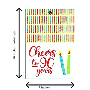 Red Door Inspirations Cheers to 90 Years 90th Birthday Card, Includes Single Card & Envelope