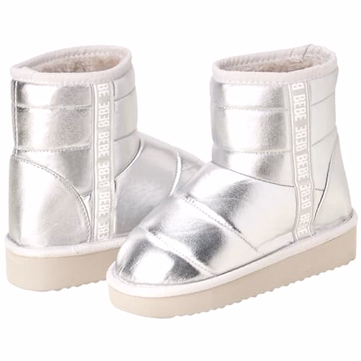 bebe Girls' Winter Boots - Quilted Insulated Puffy Boots - Warm Booties for Girls - IndoorOutdoor House Shoe Slippers (11-4), Size 2 Little Kid, Silver