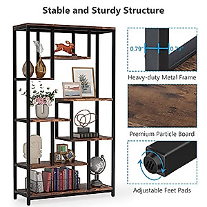LITTLE TREE 70.8 Inches Tall Bookshelf, Industrial Bookcase for Home Office, Rustic Brown 8-Shelves Wood and Metal Frame Display Shelf Open Storage Organizer Shelves