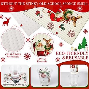 10 Pieces Christmas Swedish Kitchen Table Dishcloths Christmas Vintage Absorbent Cleaning Cloth Reusable Christmas Dish Towels Fast Dry Kitchen Dishcloth with Vintage Santa Claus Reindeer Snowman