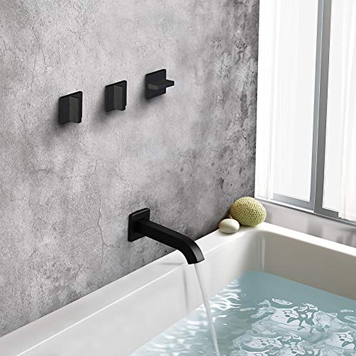Matte Black 3 Handle Shower Faucet Set with Tub Spout, Tub and Shower Trim Kit with Rough-in Valve, Bathroom Rain Shower System Wall Mounted Rainfall Bathtub Shower Faucets