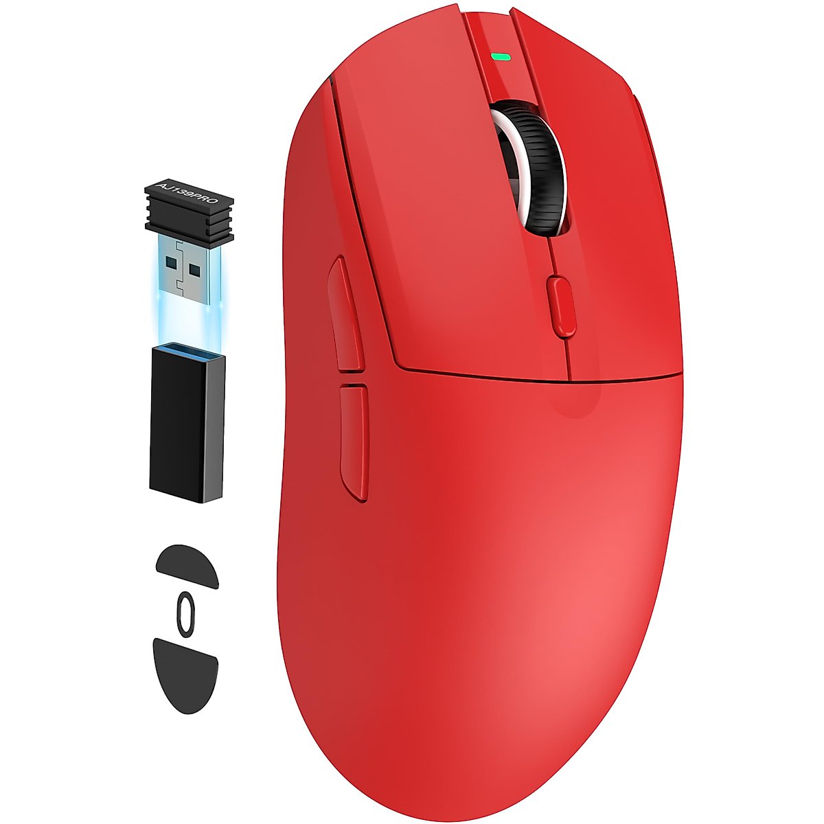 A.JAZZ AJ139 G Pro Wireless Gaming Mouse Ultra-Lightweight 59g with Dual Mode-Type C Wired/2.4Ghz USB Receiver up to 26000DPI 6 Programmable Button Ergonomic Symmetric for PS4 Xbox PC Mac Gamer(Red)