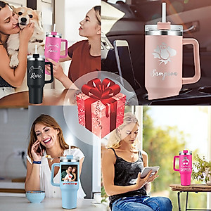 Personalized 40oz Tumbler with Handle and Straw Custom Insulated Cups with Engraved Name Birth Month Flowers Stainless Steel Travel Coffee Mug Customized Gifts for Women Men