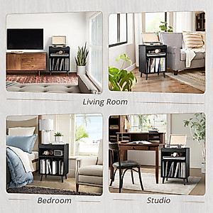 Mazefur Concealment Furniture with Clearance Price, Record Player Stand Table with Wood Leg, Turntable Stand with Vinyl Storage Holds up to 160 Albums with Hidden Compartment, Black Cabinet with Leg