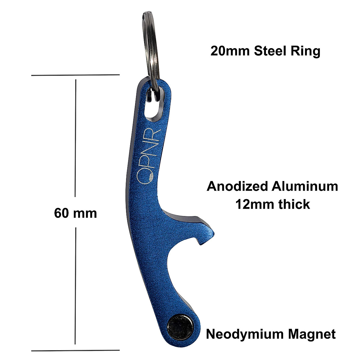OPNR Mini Keychain Bottle Opener with Magnetic Lid Catch for Beer and Soda I Home Bar, Tailgating, and Bartender Use I Portable Manual Aluminum Lever I Catch caps, stick on fridge! (Diode Blue)