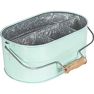Goroly Home Large Utensil Holder For Kitchen Countertop, Dinner Table, Rustic Farmhouse Caddy For Décor, Metal Galvanized Utensils, Spatula, Spoons, Knives, Forks Organizer - Aqua