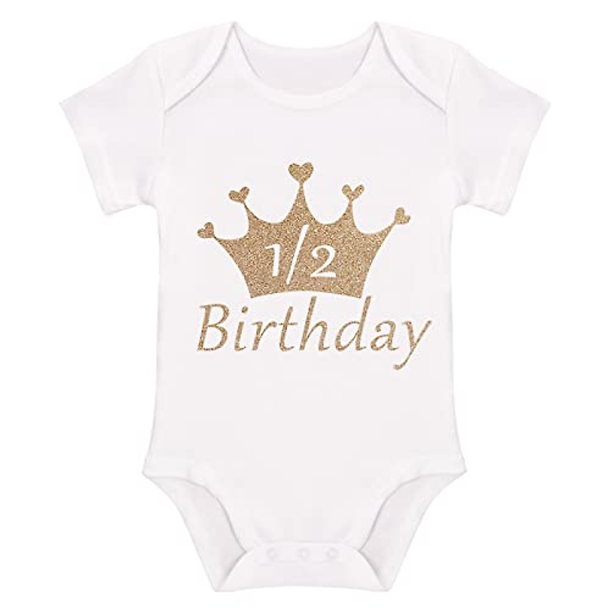 My 1/2 1st Birthday Outfit Baby Girls Shiny Crown Romper + Ruffle Tulle Skirt + Sequins Crown Flower Headband Glitter Party Dress up 3PCS Photo Cake Smash Clothes Set Gold 1/2 Birthday 3-6 Months