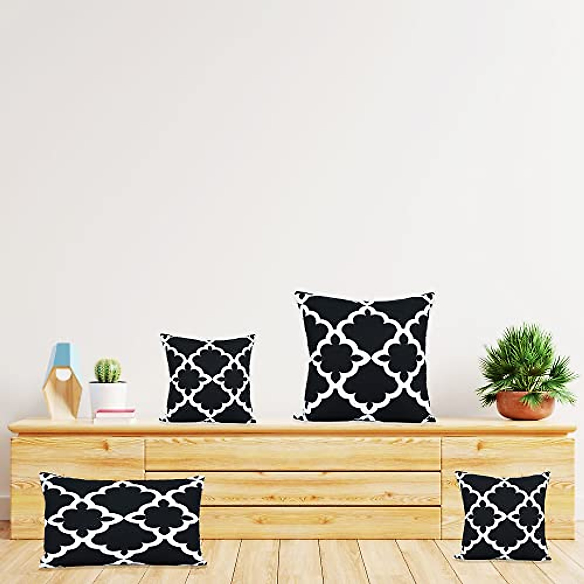 BOYSUM Black and White Outdoor Pillows Cover for Patio Furniture Waterproof Boho Throw Pillow Covers Set of 2 (Black Flower, 12''x20'')