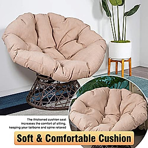 Papasan Chair Patio Lounge Chairs Egg Chair Round Circle Ratten Chair 360-Degree Swivel Papasan Chair with Cushion and Metal Frame for Indoor Outdoor Living Room Bedroom Apartment,Tan