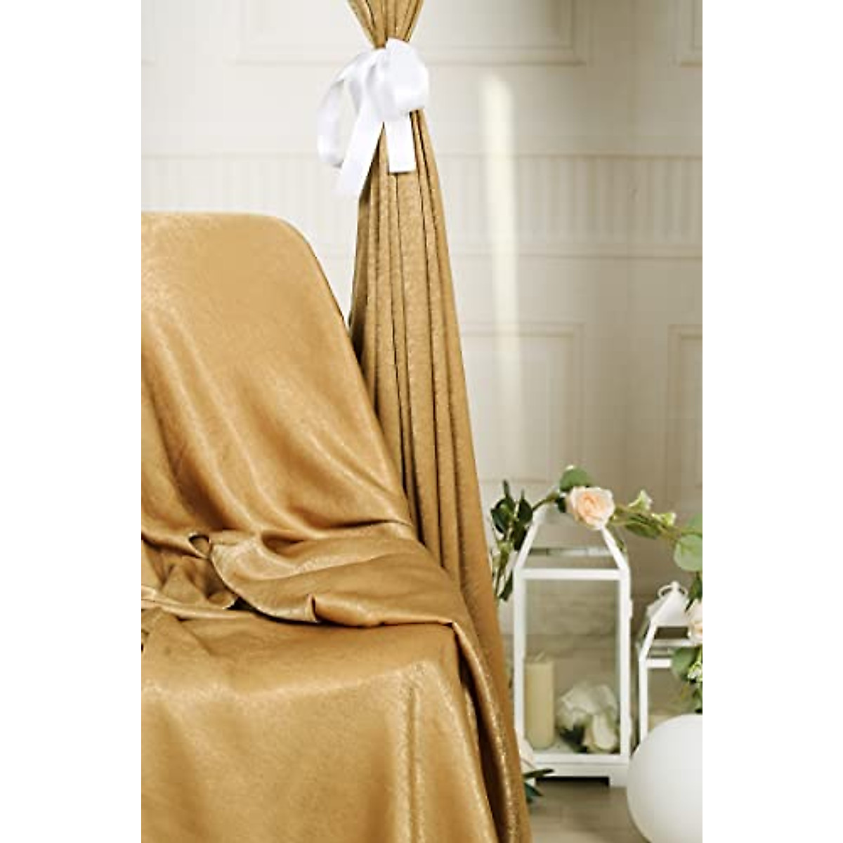 SHERWAY 2 Panels 4.8 Feet x 10 Feet Deep Gold Thick Satin Wedding Backdrop Drapes, Non-Transparent Window Curtains for Party Ceremony Stage Decoration