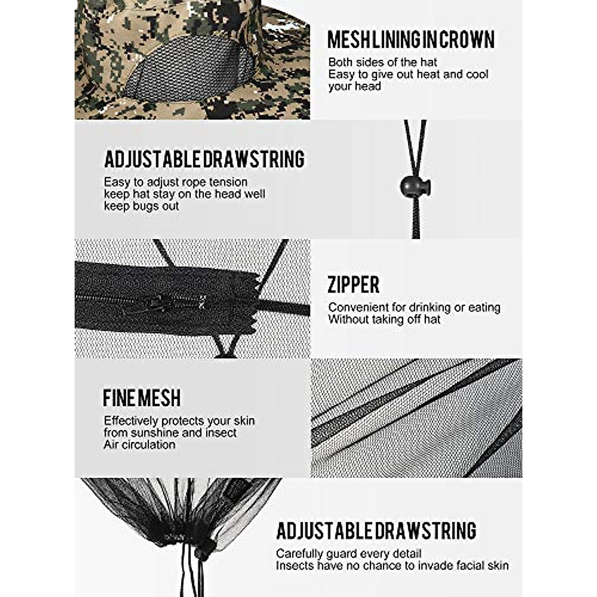 4 Pieces Mosquito Head Mesh Mosquito Cap Net Hat Face Cover with Zipper Foldable Fly Protection Netting Hat for Outdoor Fishing Hiking Gardening