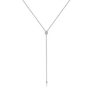 Dainty Sterling Silver Necklace Small Waterdrop Lariat Necklace Y-Shaped Platinum Plating