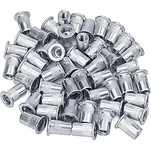 50 Pcs 1/4-20 Aluminum Flange Rivet Nut, UNC Flat Head Threaded Insert Nut