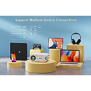[Auto-Focus] Projector with WiFi 6 and Bluetooth:Jimveo 490 ANSI 19000L Native 1080P Outdoor Movie Projector 4k Support,Auto 6D Keystone&50% Zoom,Portable Smart Home LED Video Projector for Phone/PC