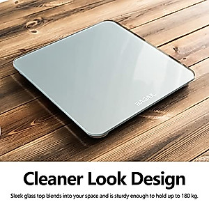 BAGAIL BASICS Bathroom Scale, Digital Weighing Scale with High Precision Sensors and Tempered Glass, Ultra Slim, Step-on Technology, Shine-Through Display - 15Yr Guarantee Grey