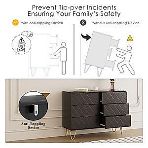 Aobafuir 6 Drawer Dresser, Drawer Chest, Tall Storage Dresser Chest Cabinet Organizer Unit with Metal Legs, Big Dresser for Bedroom, Living Room, Closet, Hallway Black Diamond