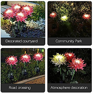 Emptystar Solar Light - Chrysanthemum Solar Light Outdoor Waterproof Artificial Flowers Solar Lights Garden Decoration Lamp Solar Powered with Metal Pole for Garden Yard, White