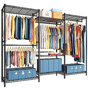 Raybee Clothes Rack, Heavy Duty Clothing Racks for Hanging Clothes Rack Load 830Lbs, Metal Clothing Rack Heavy Duty Clothes Racks for Hanging Clothes, Adjustable Garment Rack, 77"H x69"W x16"D, Black