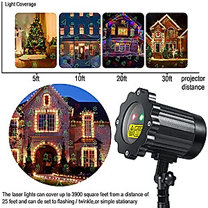Christmas Lights Projector Outdoor, Christmas Laser Lights Landscape Spotlight Red and Green Star Show with Rf Wireless Remote Christmas Decorations for Outdoor Garden Patio Wall Xmas Holiday Party