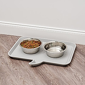 IRIS USA Small "Feed Me" Feeding Mat with Raised Edges and Non-Slip Rubber Feet, Easy Clean Protective Waterproof Feed Tray for Pet Dog Food and Water Bowls and Pet Water Fountains, Gray