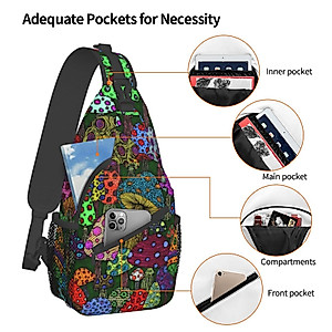 Mushroom Pattern Sling Bag Crossbody Backpack Shoulder Bag Chest Bag Travel Hiking Daypack For Men Women
