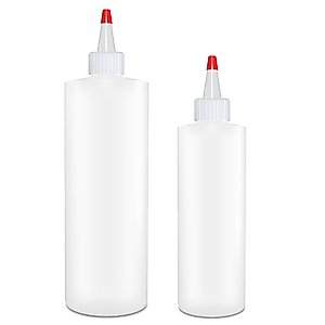 BRIGHTFROM Squeeze Bottles, Condiment 16 & 8 oz SET, BPA Free Empty Plastic Containers with Red Cap, Great for Syrup, Ketchup, Mustard, Sauces, Dressing, Oil, Arts and Crafts, Leak Proof