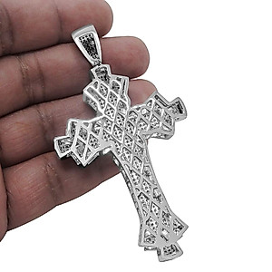 USDIAMONDKING 28+ Grams Big 3.5'' 14K White Gold Finish 3.75 Cwt. Simulated Diamond Jesus Christ Cross Custom Designer Unisex Charm Religious Pendant