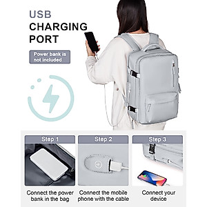 Carry On Backpack for Women, Airline Approved Personal Item Large Travel Backpack Flight Approved, Waterproof Laptop Bag Business Work Gym Backpacks Men Grey Mochila De Viaje