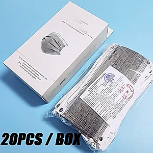 5-Ply Disposable Face_Mask Breathable Filter Activated Carbon Masks with Wide Comfortable earloop for Women Men Adults Daily Use, Grey (20 pcs)