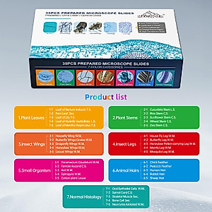 35 Microscope Slides with Specimens for Kids, Prepared Microscope Slides Set with Plants Animals Insects, Microscope Slides for Kids Students Homeschool Basic Education, Best Gift for Kids