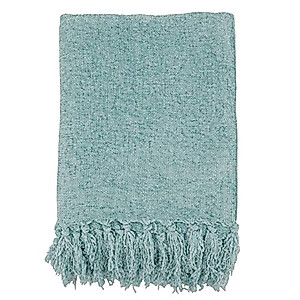 SARO LIFESTYLE Chenille Throw with Fringed Edge, Aqua, 50"" x 60""" (TH110.A5060)
