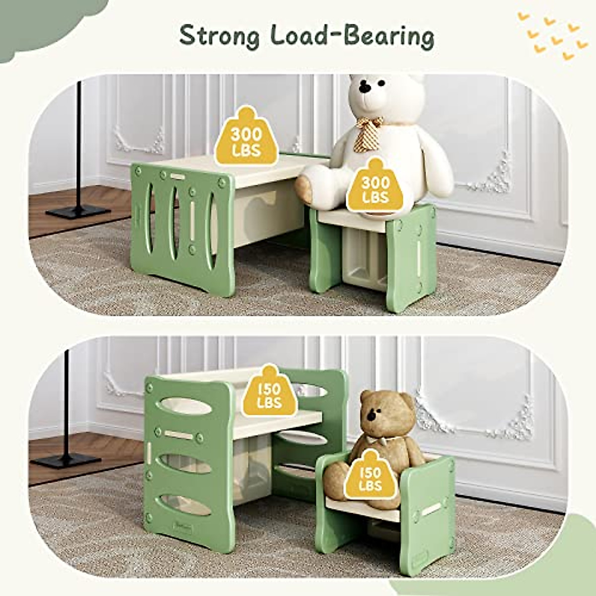 BanaSuper Kid's Table and 2 Chairs Set Plastic Activity Table for Toddlers Children Desk Ideal for Arts & Crafts Snack Time Homeschooling Homework Gift for Boy & Girl(Green with 2 Chairs Set)