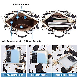 KOOIJNKO Women Backpack Purse Vintage Rucksack Convertible Shoulder Bag Travel Daypack, 2 Pack Cow OffWhite