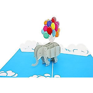 PopLife Flying Elephant and Balloons Pop Up Card for All Occasions - Mother's Day Card, 3D Birthday Pop Up, Baby Shower, Get Well Soon - for Mother, for Daughter, for Wife, for Granddaughter