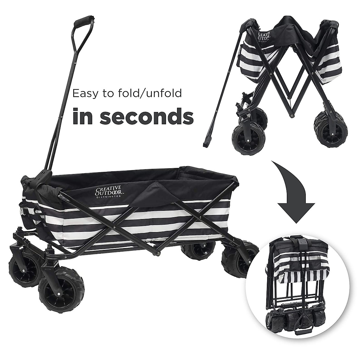 Creative Outdoor Push Pull Stroller Wagon for Kids, 150lbs Weight Capacity, All-Terrain Collapsible Folding Cart with Canopy for Cargo, Beach, Park, Garden, Camping & Tailgate