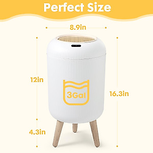 onlcuk Automatic Motion Sensor Bathroom Trash Can with Lid, 3 Gallon / 11L Touchless Trash Garbage Bin with Removable Legs for Bathroom, Kitchen, Bedroom, Office, Small Mini Trash Cans Trashcan -White