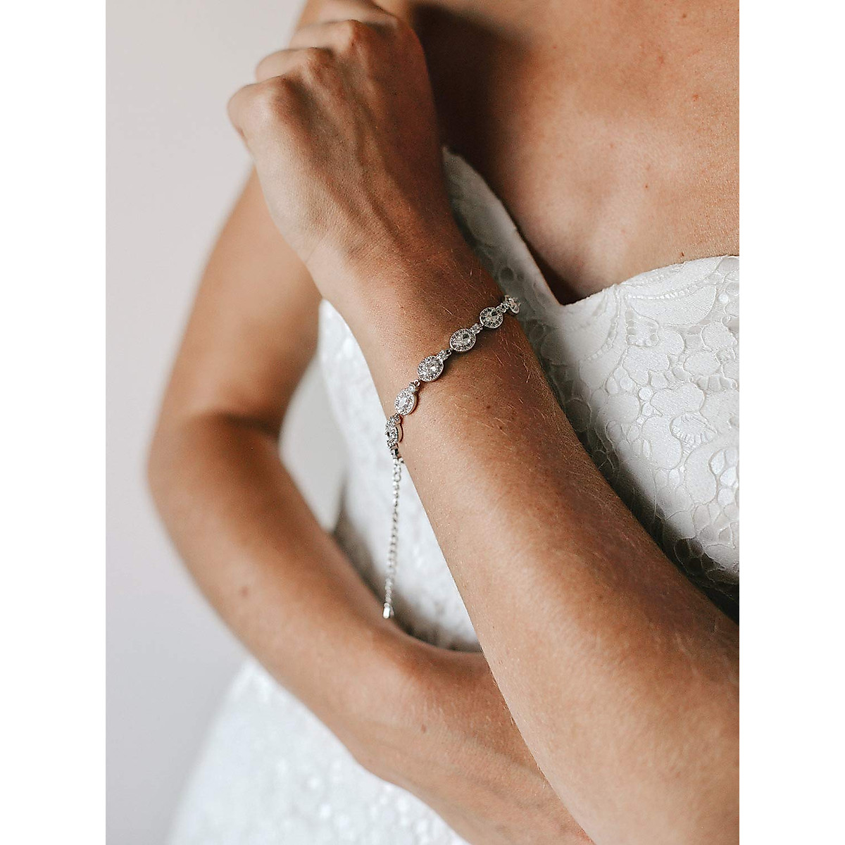 SWEETV Wedding Bridal Bracelet for Brides,Bridesmaid-Crystal Cubic Zirconia Tennis Bracelet Wedding Jewelry for Adult, Rose Gold