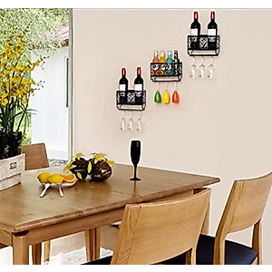 KNC Wall Mounted Wine Rack, Metal Bottle & Glass Holder with Hanging Stemware Glasses, Kitchen,Restaurant Living Room Décor,Storage Rack (Samll(25cm/9.84in))