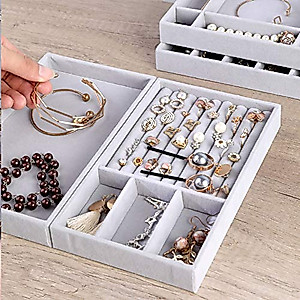 Jewelry Trays Organizer, Stackable Closet Dresser Drawer Accessories Tray Set of 4 Drawer Organizer for Earring, Ring, Gadgets & Cosmetics, Display Organizer Necklace Storage Showcase Bracelet Removable Tray