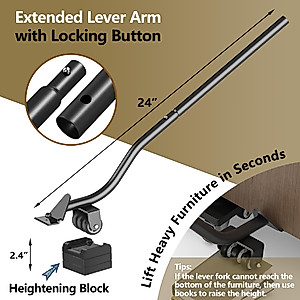 Furniture Lifter Mover Tool by ONEON, 24" Furniture Lifter for Use with Furniture Sliders & Furniture Movers (Black)