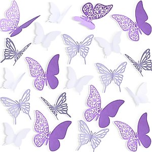 144 Pieces 3D Butterfly Wall Stickers Decor Butterfly Decals DIY Decorative Wall Art Cutouts Crafts Removable for Room Wedding Flower Party Decorations, 3 Styles (White, Light Purple, Dark Purple)