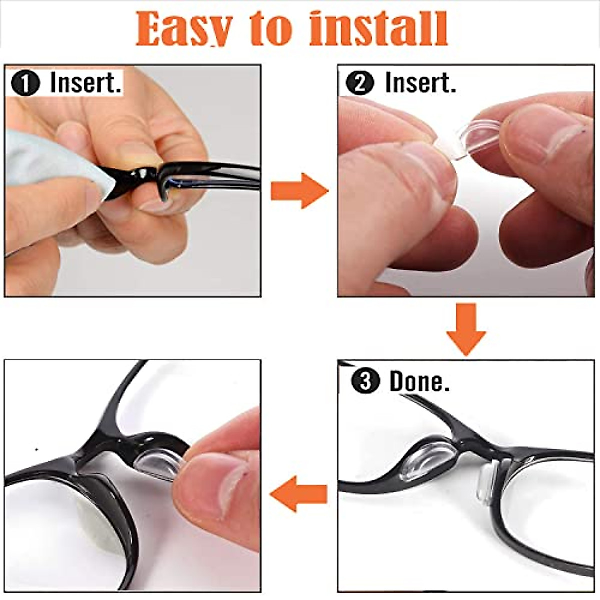 FSACLE Eyeglass Nose Pads - Soft Silicone Adhesive Glasses Nose Pad, Anti-Slip Heighten Air Chamber Nose Pads for Full Plastic Frames, 12 Pairs (Sticky Clear)