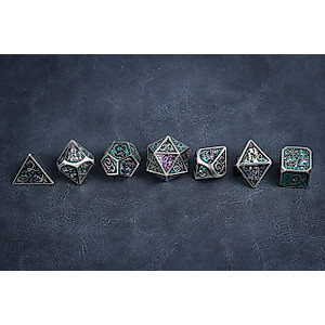 Mystical Forest of Elf DND Metal Dice Set for Dungeons and Dragons Gifts, D&D, D and D, Pathfinder, Accessories, D20, Polyhedral, Resin Dice, Metal, Dice Tray, Tower, Bag, Box