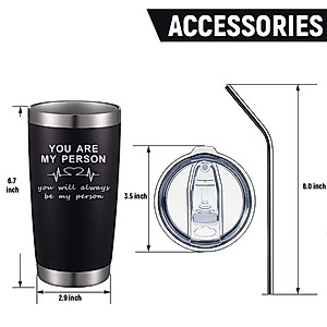 ATHAND Grey'S Anatomy Merch 20oz Tumbler with Straw & Lid - You Are My Person,Greys Anatomy Gifts,Insulated Stainless Steel Tumbler Iced Coffee Cup Travel Mugs Friend Birthday Gifts,1 Pcs