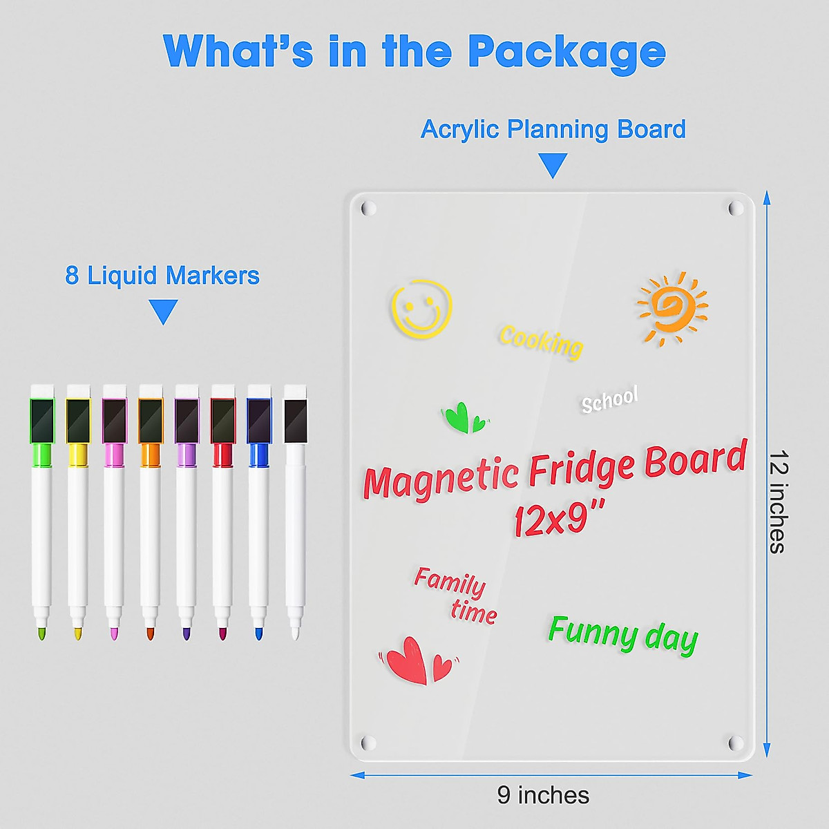 OORAII Magnetic Acrylic Calendar for Fridge Refrigerator Monthly Dry Erase Board w/ 8 Markers & Magnetic Pen Holder, Organic Glass Clear Planning Whiteboard Workout Board Meal Planner Magnetic 16x12''